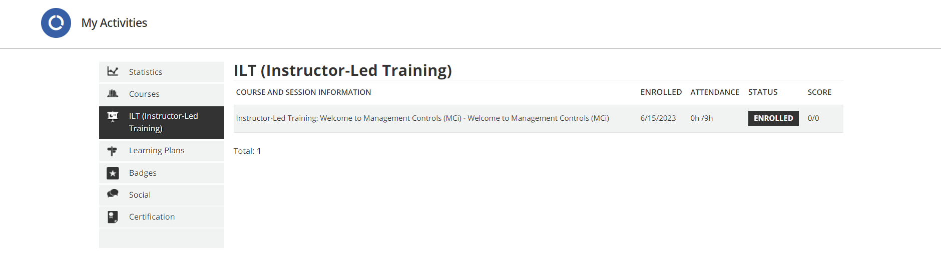 Managing "My Activities" in TRACK University - ILT (Instructor-Led Training)